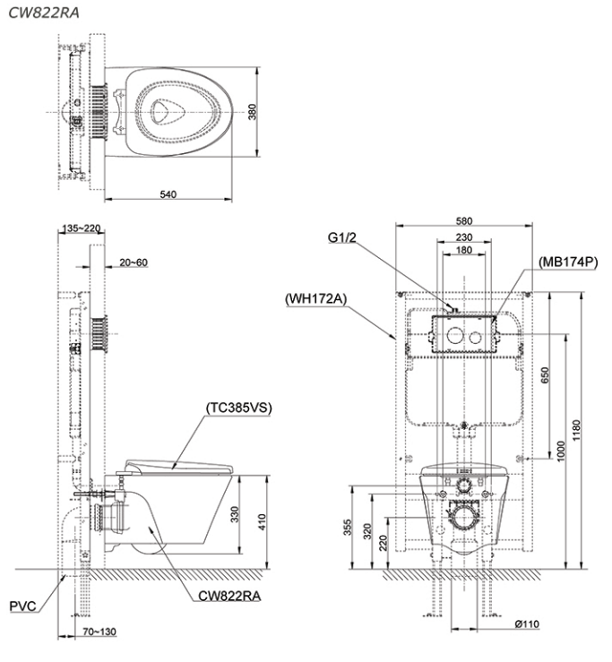 Bồn cầu treo tường nắp rửa cơ TOTO CW822RA/TC385VS