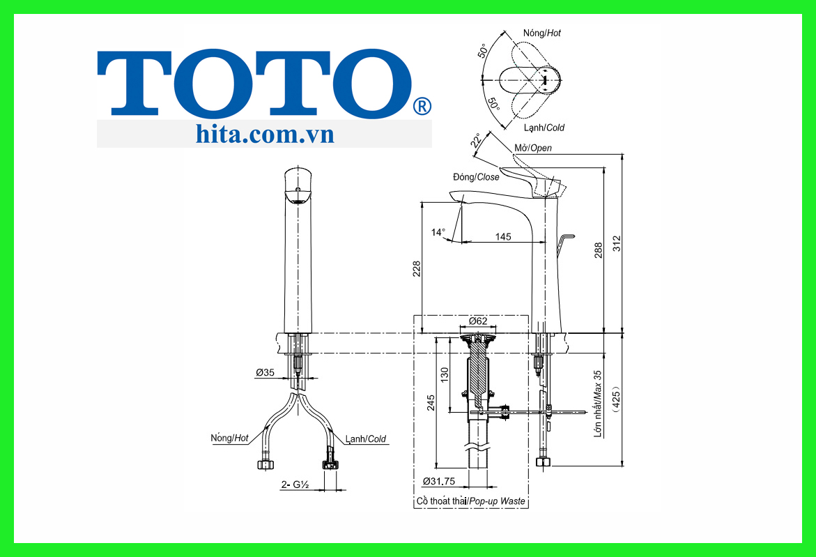 Vòi chậu lavabo nóng lạnh GO TOTO TLG01307V