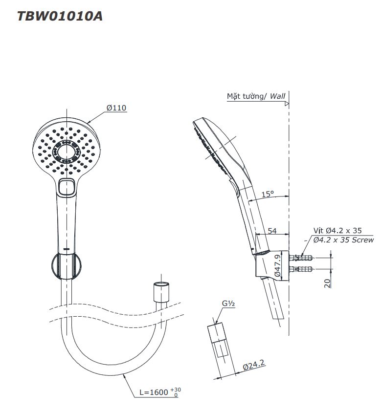 Bộ sen tắm âm tường GLOBAL FITTINGS TOTO TBW01004A