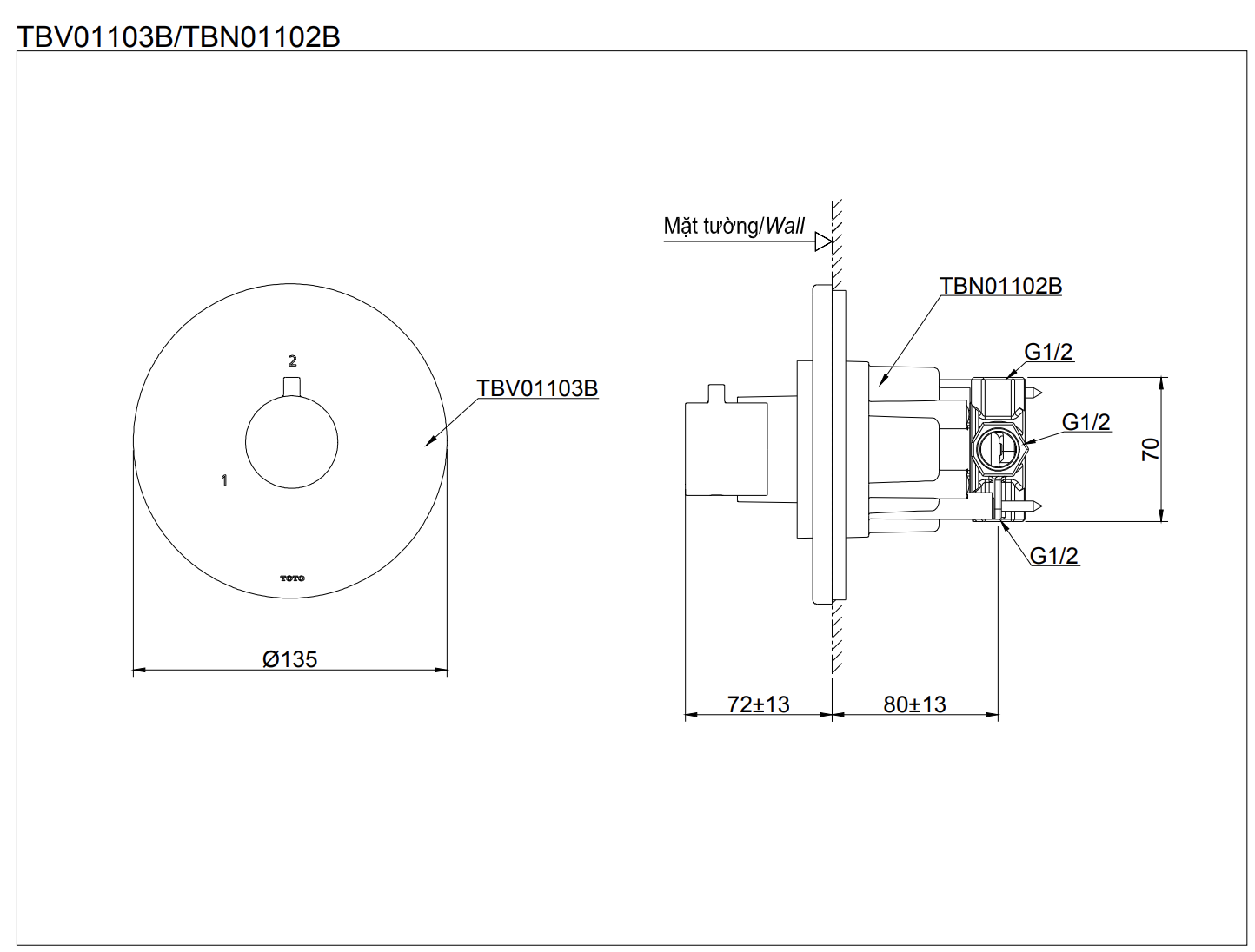 Bộ sen tắm âm tường GLOBAL FITTINGS TOTO TBW01004A