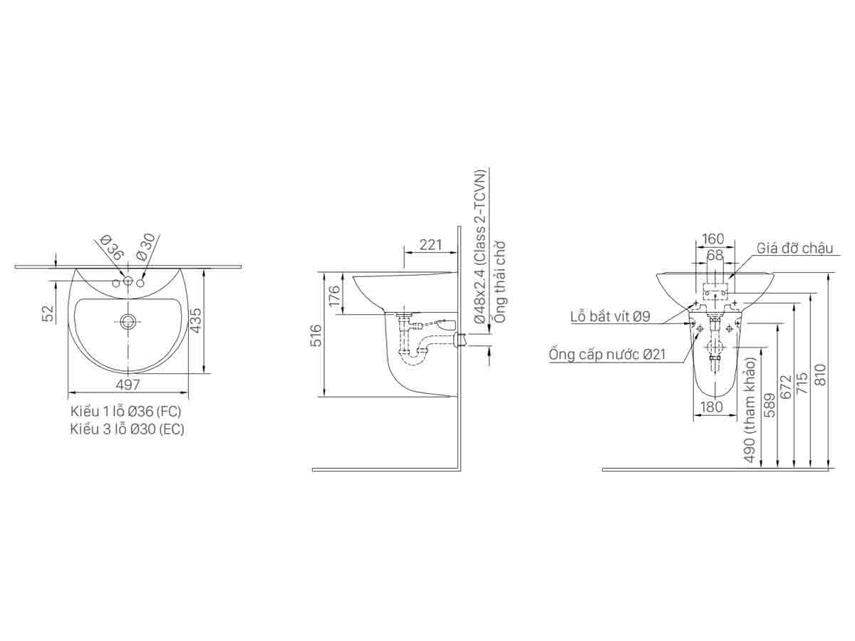 Chậu rửa Lavabo INAX treo tường L-285V