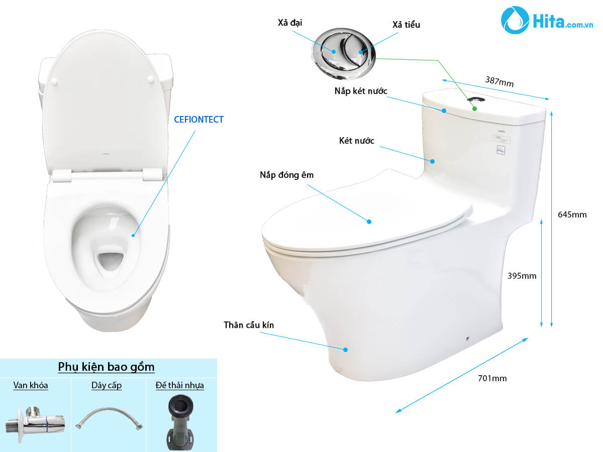 Bồn cầu TOTO MS885DT8 1 khối men sứ chống bẩn, tiết kiệm nước