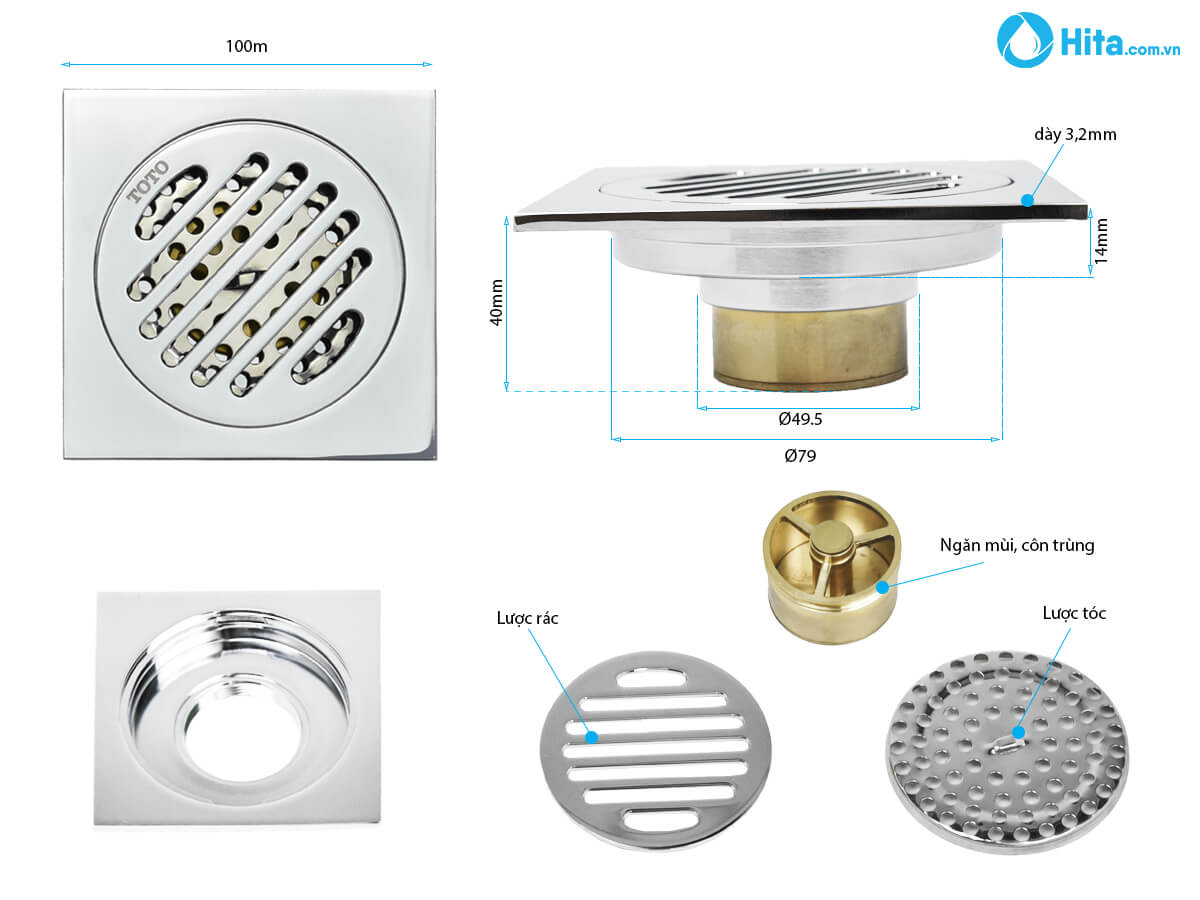 Phễu thoát sàn TOTO ngăn mùi, chống côn trùng TVBA407 Giá tốt