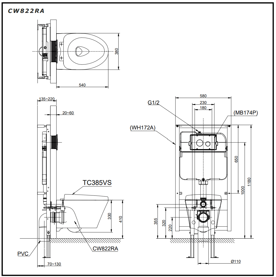 Bồn cầu CW822RA#W TC385VS#W WH172A MB175M#SS treo tường nắp đóng êm